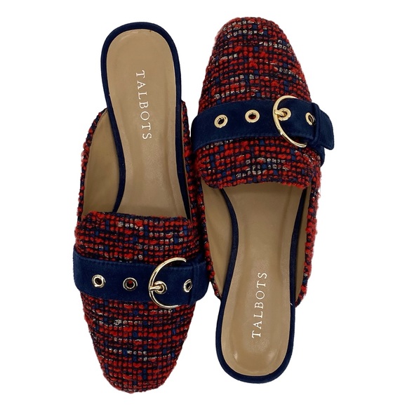 Talbots | Shoes | Talbots Red Navy Blue Tweed Mules | Poshmark